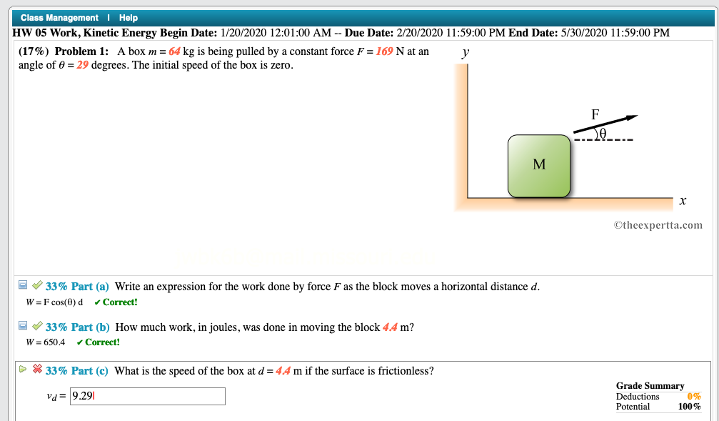 Solved Class Management | Help HW 05 Work, Kinetic Energy | Chegg.com