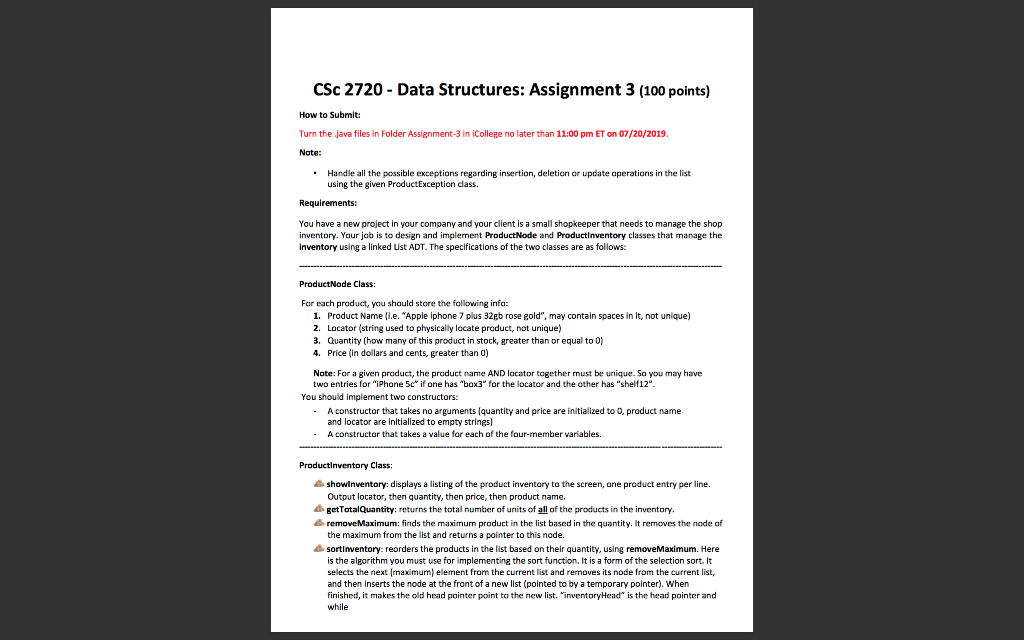 Solved CSc 2720 - Data Structures: Assignment 3 (100 points) | Chegg.com