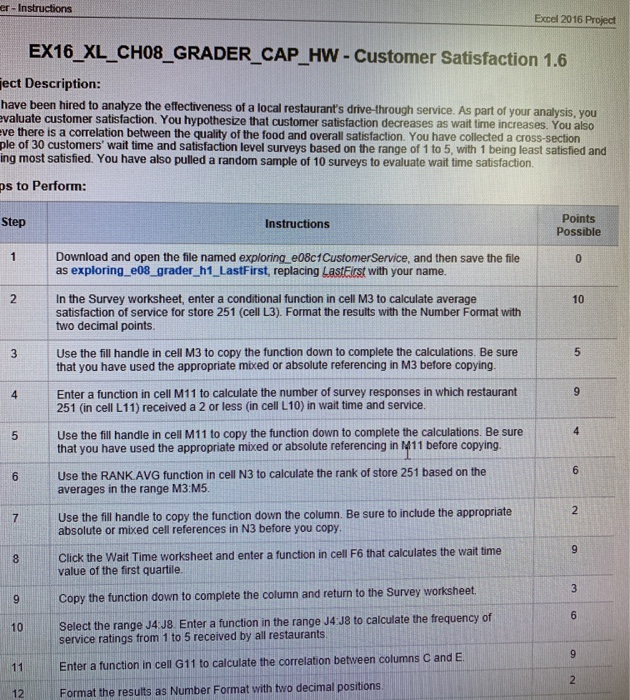 er-Instructions Excel 2016 Project EX16_XL_CH08 | Chegg.com