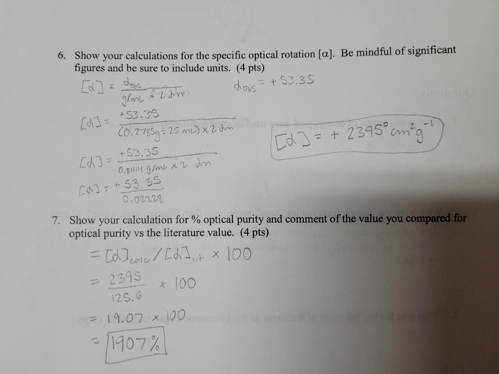 I am trying to calculate specific optical rotation | Chegg.com