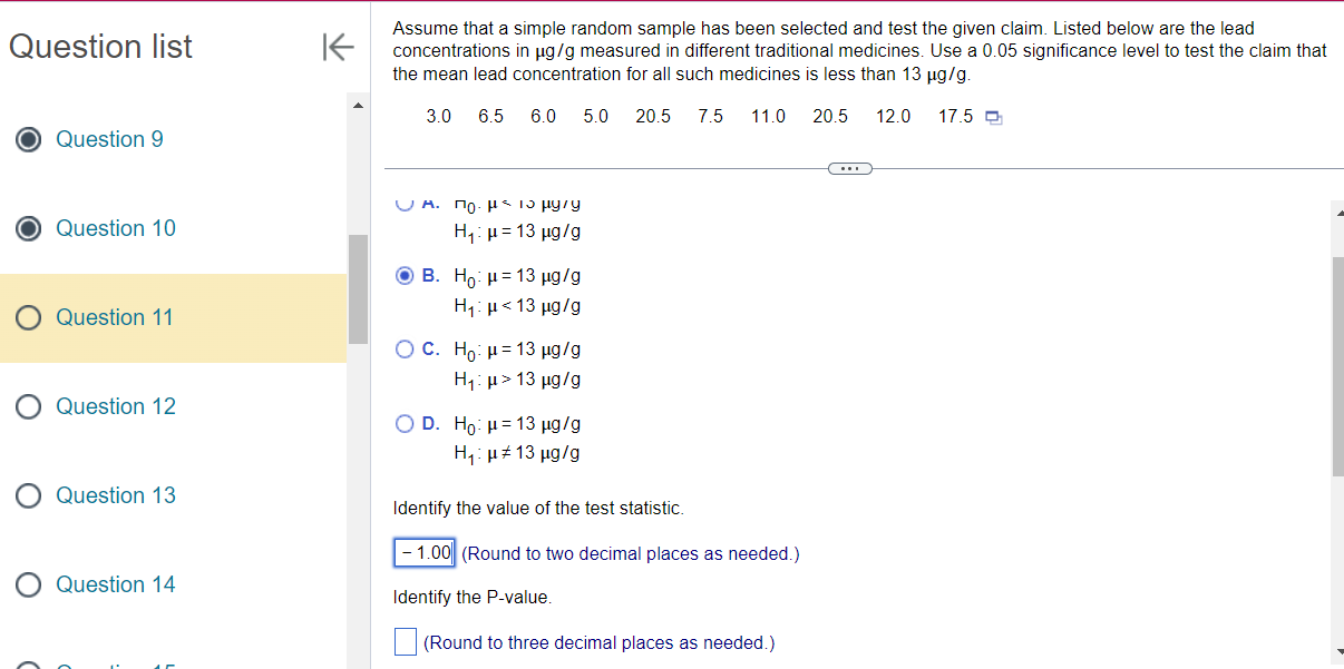 Solved Question list Assume that a simple random sample has | Chegg.com