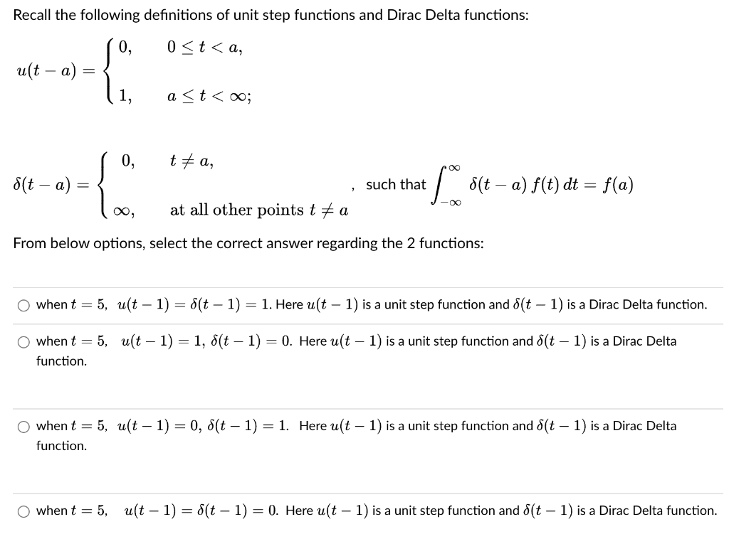 Solved Recall the following definitions of unit step | Chegg.com