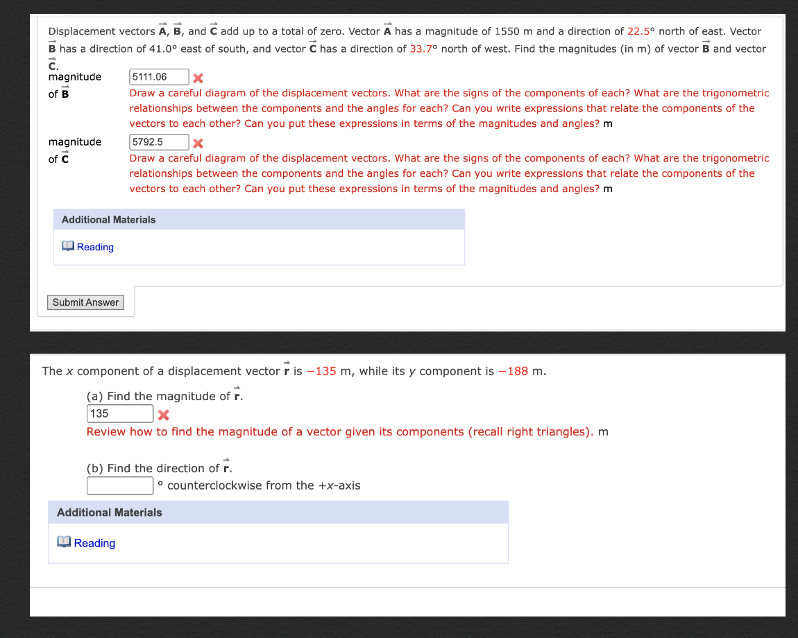 Solved Displacement vectors A,B, and C add up to a total of | Chegg.com