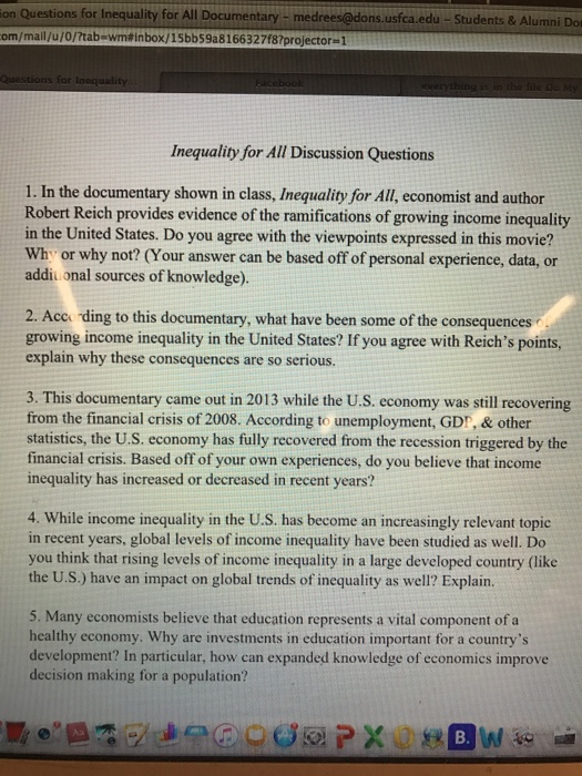 Solved In the documentary shown in class. Inequality for | Chegg.com