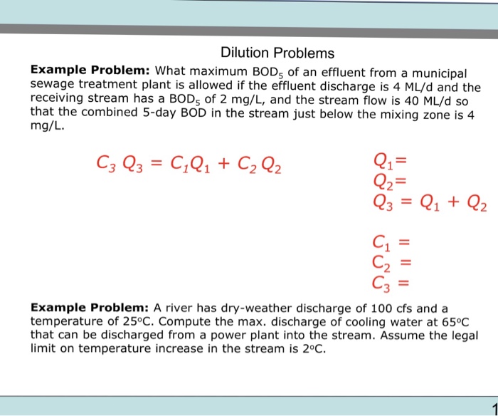 Solved Dilution Problems Example Problem: What maximum BODs | Chegg.com