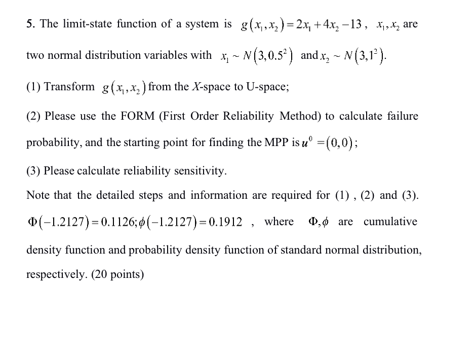 5. The limit-state function of a system is | Chegg.com