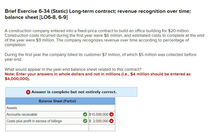 Solved Brief Exercise 6-34 (Static) Long-term contract; | Chegg.com