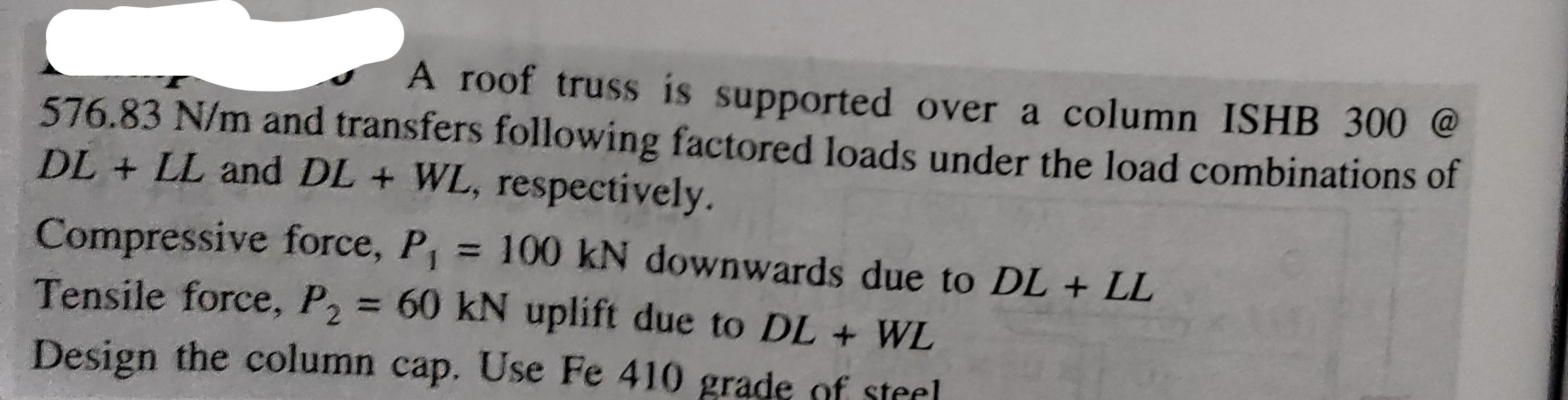 Solved A roof truss is supported over a column ISHB 300 @ | Chegg.com