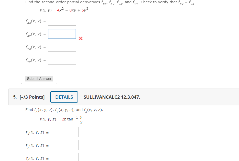 Solved Find the second-order partial derivatives fxx: fxy: | Chegg.com
