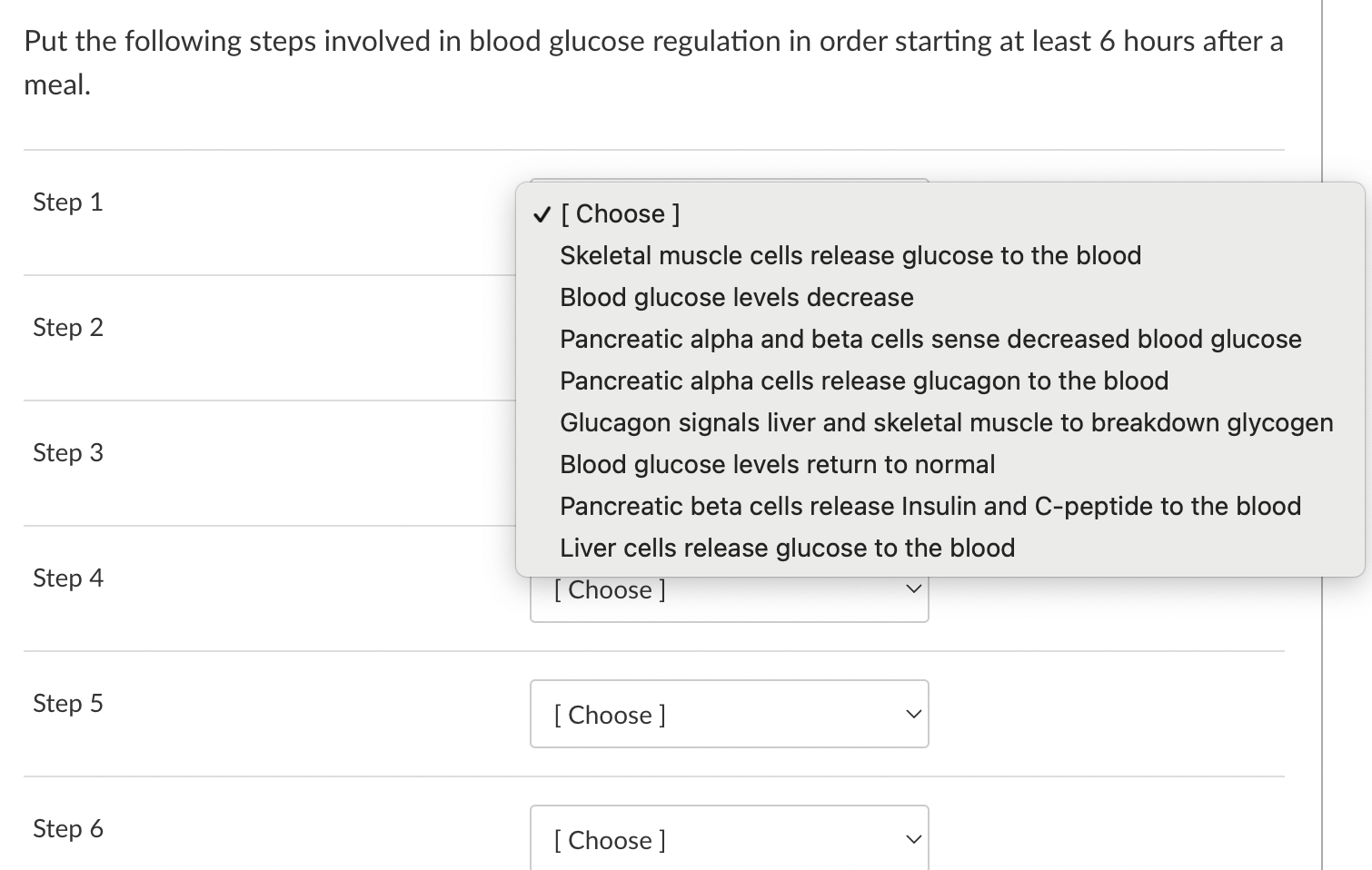 Solved Put the following steps involved in blood glucose | Chegg.com