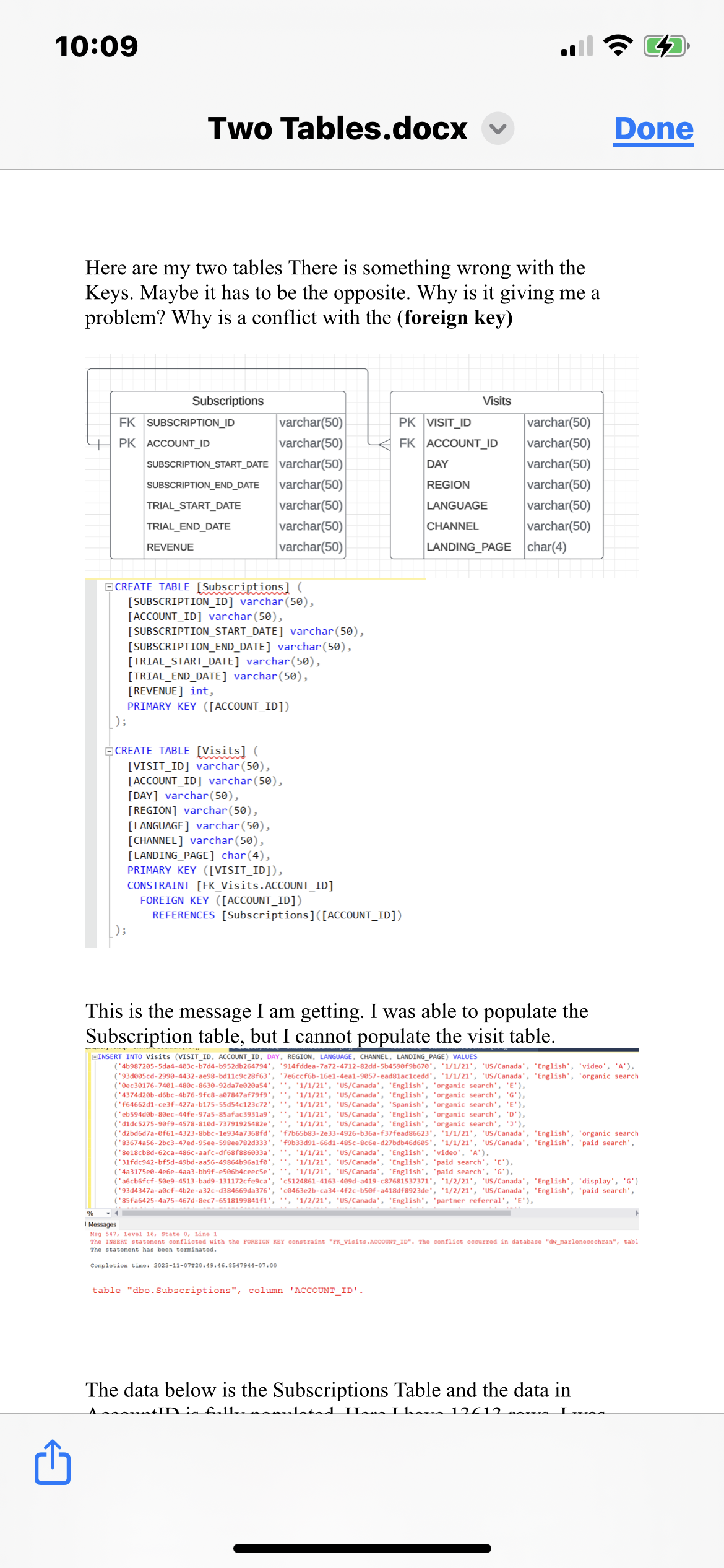 Solved why i am having problems with my FK constrain? there | Chegg.com
