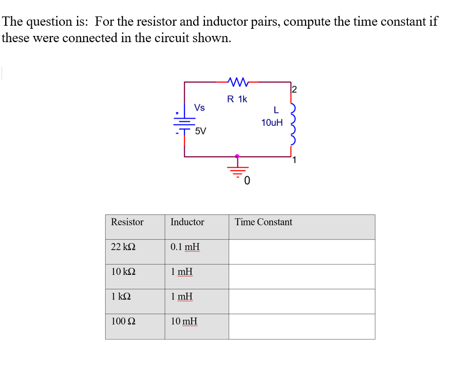 Solved The question is: For the resistor and inductor pairs, | Chegg.com