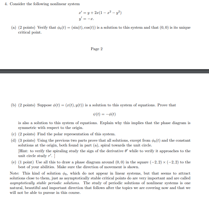Solved 4. Consider the following nonlinear system ' = y + | Chegg.com