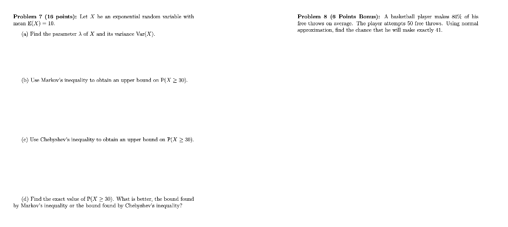 Solved Problem 7 16 Points Let X Be An Exponential Random 