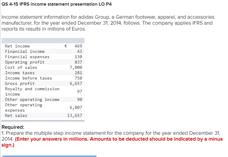 Solved QS 4-15 IFRS income statement presentation LO P | Chegg.com