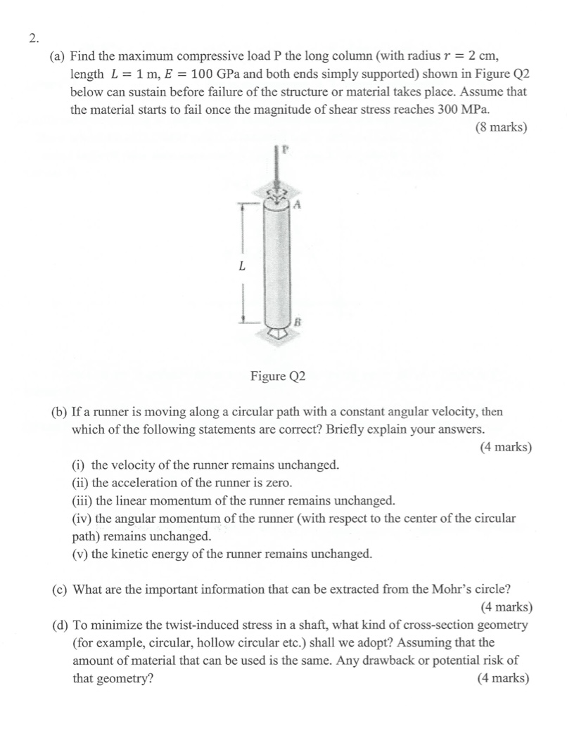 Solved (a) Find the maximum compressive load P the long | Chegg.com