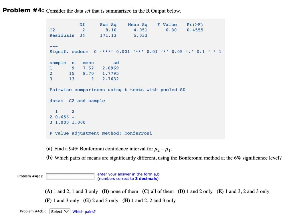Solved Consider the data set that is summarized in the R | Chegg.com