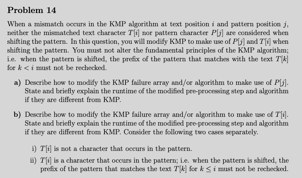 Problem 14 When a mismatch occurs in the KMP | Chegg.com