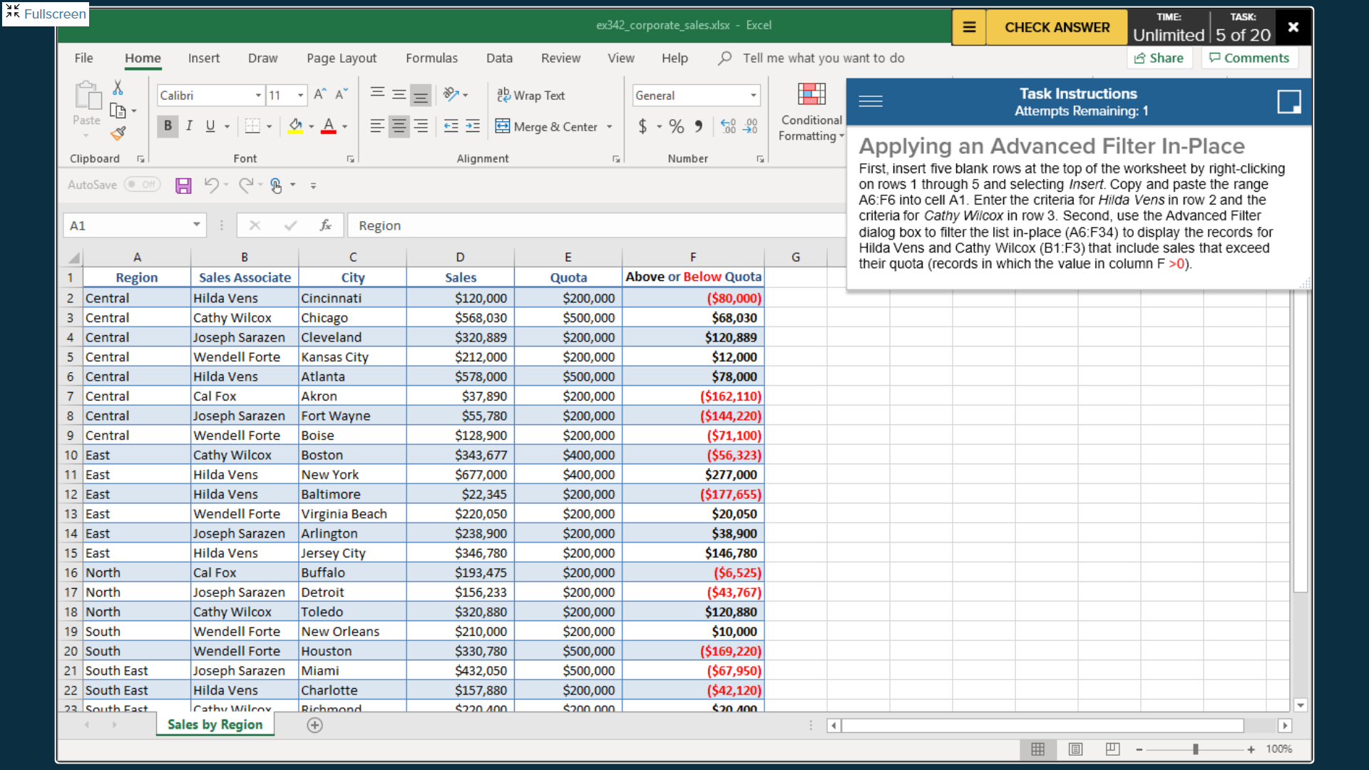 Solved Applying an Advanced Filter In-Place First, insert | Chegg.com