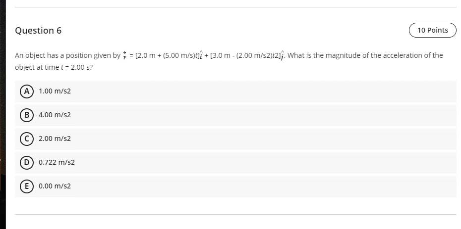 Solved An object has a position given by r=[2.0 m+(5.00 | Chegg.com