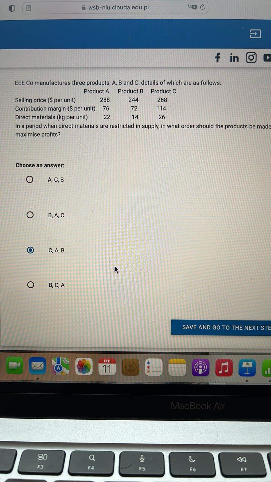 Solved EEE Co manufactures three products, A,B ﻿and C, | Chegg.com