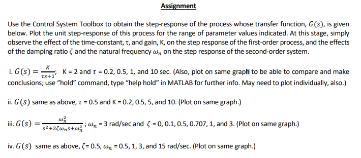 Solved Assignment Use the Control System Toolbox to obtain | Chegg.com