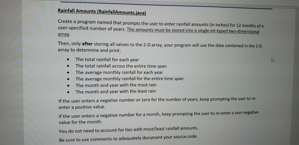 Solved Rainfall Amounts (RainfallAmounts.java) Create a | Chegg.com