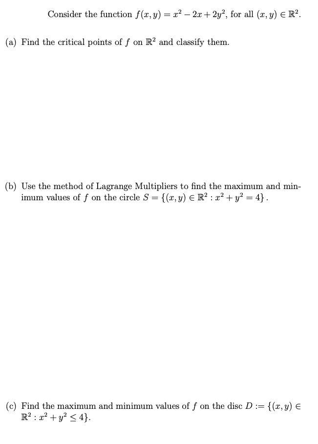 Solved Consider the function f(x, y) = x2 – 2x + 2y2, for | Chegg.com