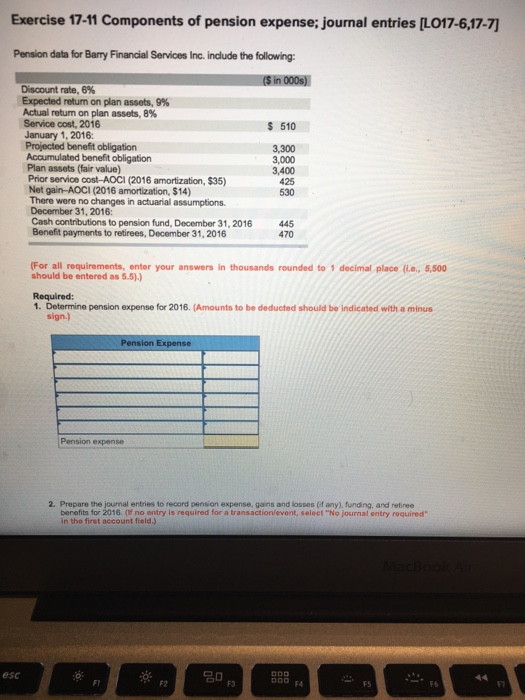 Solved Exercise 17-11 Components of pension expense; journal | Chegg.com