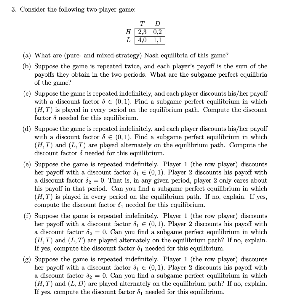 Solved 3. Consider the following two-player game: (a) What | Chegg.com