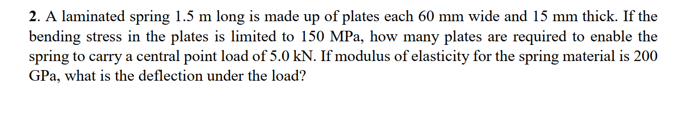 Solved 2. A laminated spring 1.5 m long is made up of plates | Chegg.com