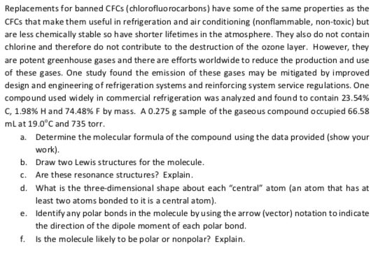 Solved Replacements for banned CFCs (chlorofluorocarbons) | Chegg.com