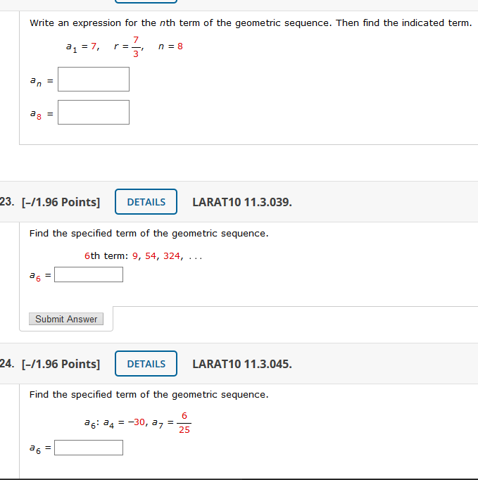 Solved Write an expression for the nth term of the geometric | Chegg.com