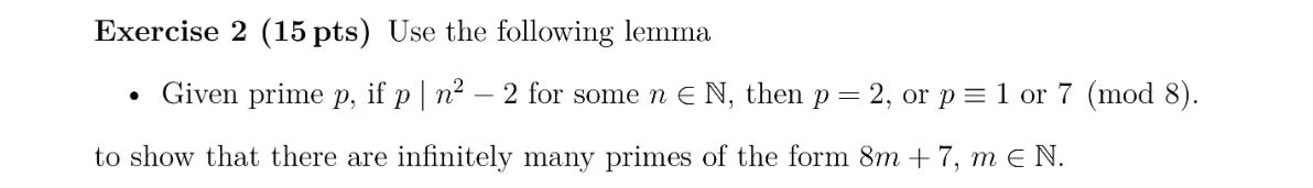 Solved Exercise 2 (15 pts) Use the following lemma - Given | Chegg.com