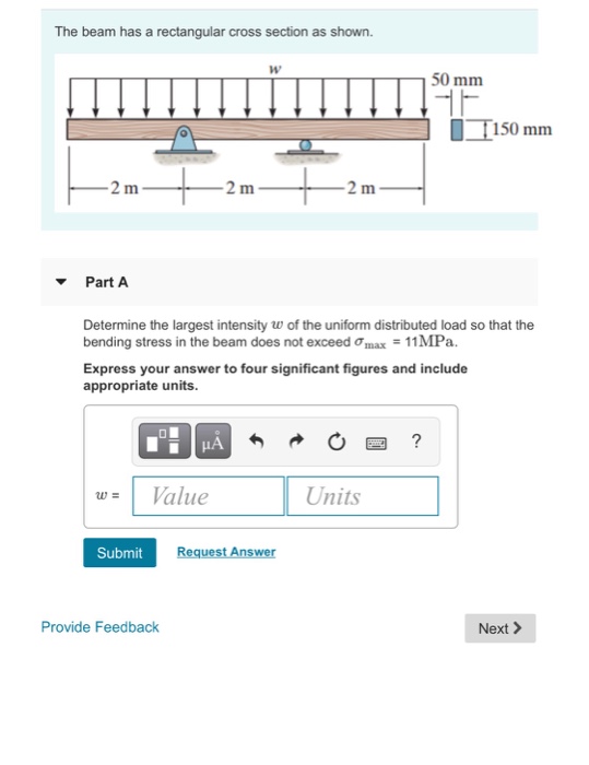 Solved The beam has a rectangular cross section as shown. 50 | Chegg.com