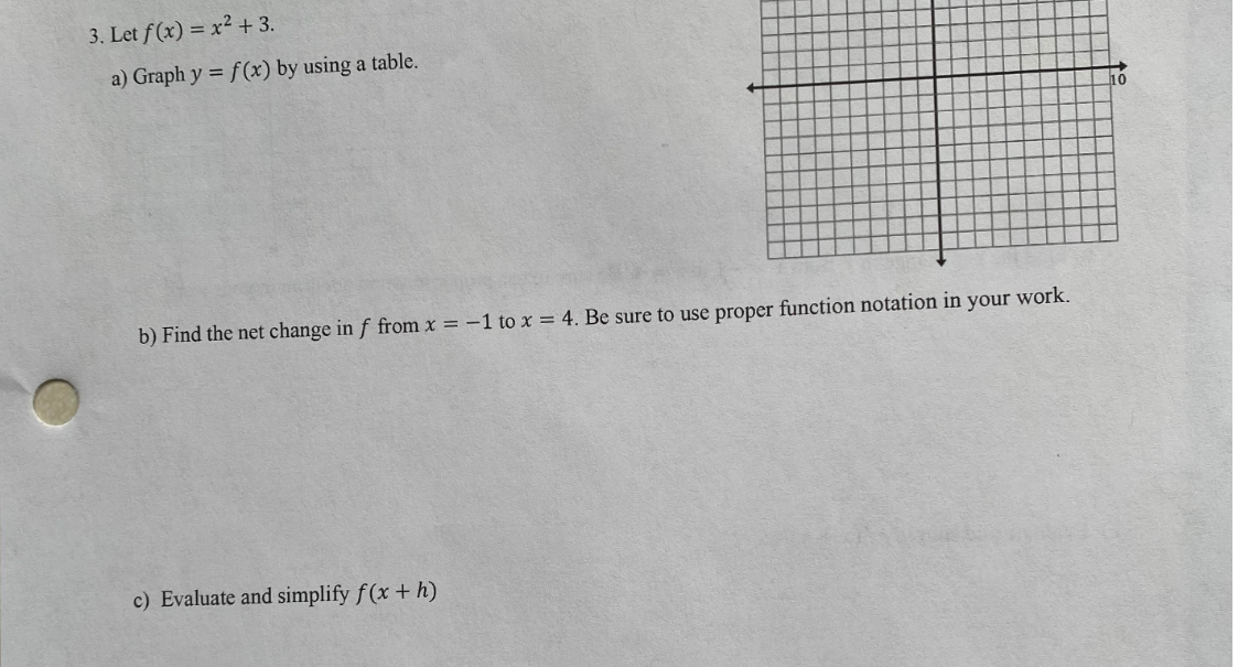 Solved 3. Let f(x)=x2+3 a) Graph y=f(x) by using a table. b) | Chegg.com