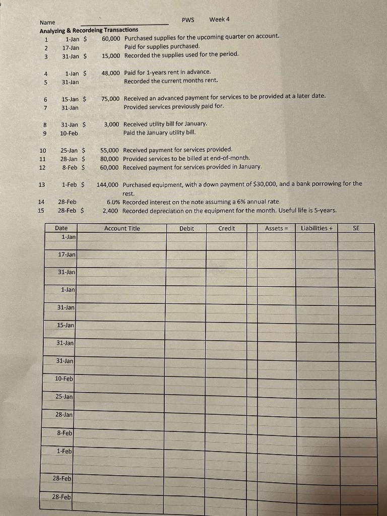 Solved Name Analyzing \& Recordeing Transactions 1 1-Jan | Chegg.com