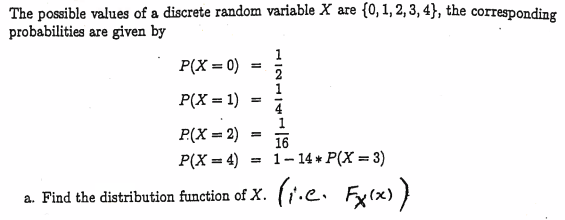 Solved The possible values of a discrete random variable X | Chegg.com