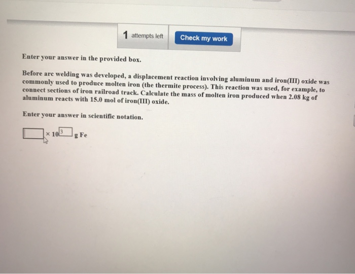 Solved 1 attempts left Check my work Enter your answer in | Chegg.com