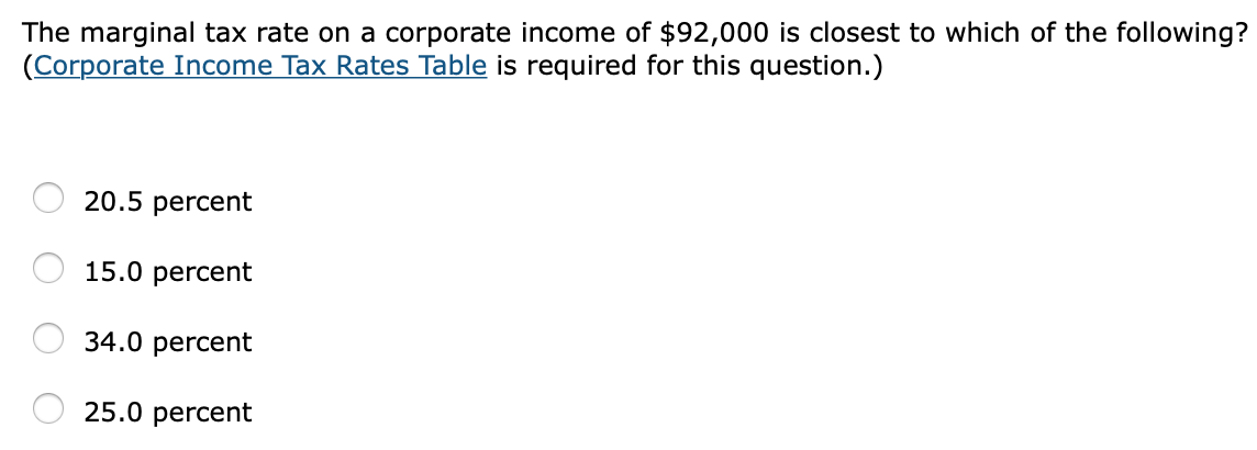 Solved The marginal tax rate on a corporate income of | Chegg.com