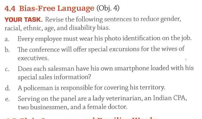 Solved 4.4 Bias-Free Language (Obj. 4) YOUR TASK. Revise the | Chegg.com