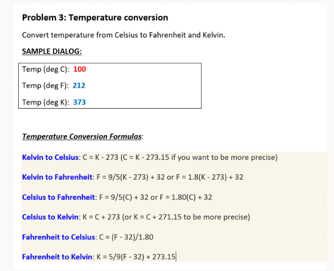 Solved Problem 3 Temperature Conversion Convert Temperature Chegg