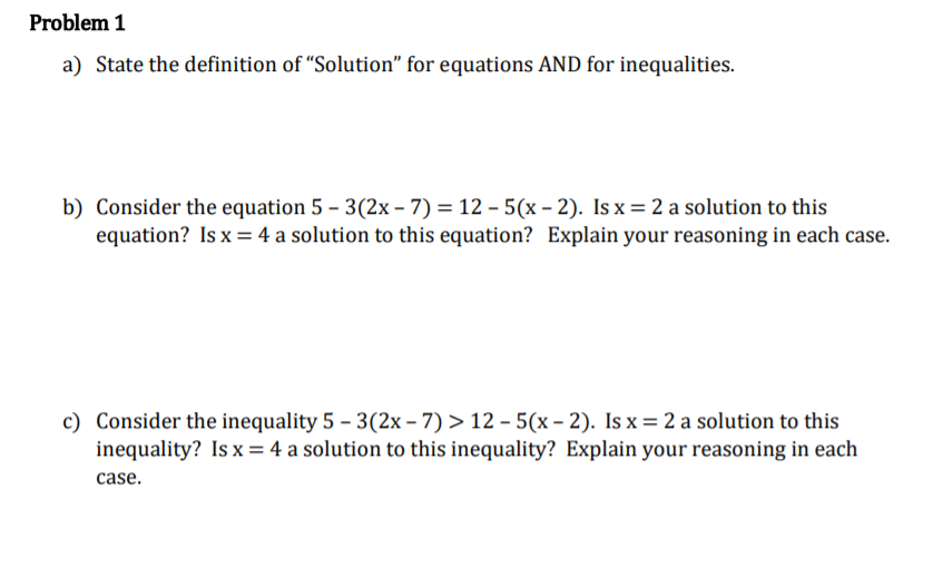 Solved Problem 1 a) State the definition of "Solution" for | Chegg.com