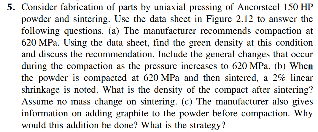 Solved 5. Consider fabrication of parts by uniaxial pressing | Chegg.com