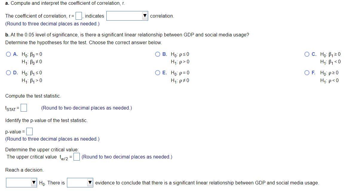 Solved GDP and Social Media Usage Data =a. Compute and | Chegg.com