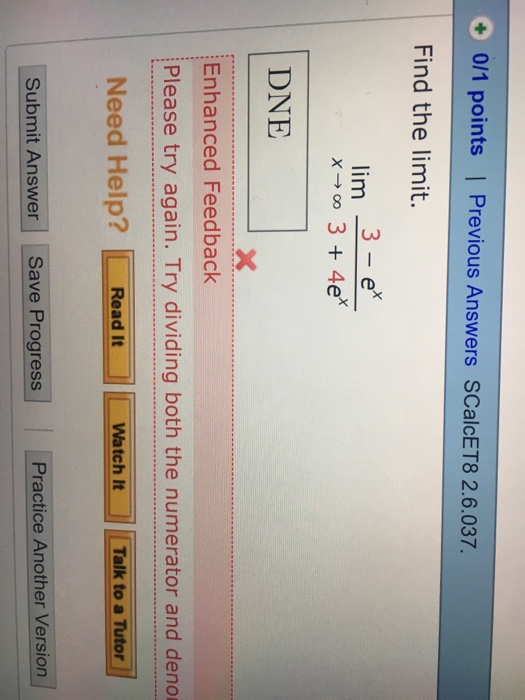 Solved 0/1 points | Previous Answers SCalcET8 2.6.037. Find | Chegg.com