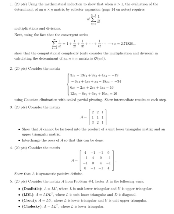 Solved 1. (20 pts) Using the mathematical induction to show | Chegg.com