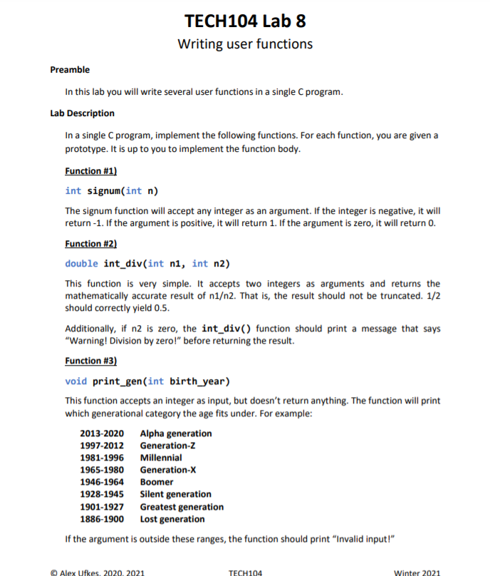 Solved TECH104 Lab 8 Writing user functions Preamble In this | Chegg.com Solved TECH104 Lab 8 Writing user functions Preamble In this | Chegg.com