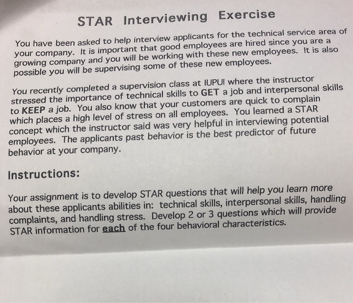 Solved STAR Interviewing Exercise You have been asked to | Chegg.com