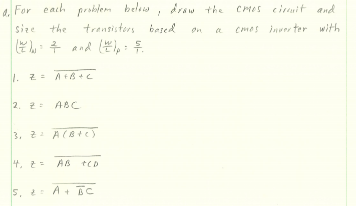Solved problem below i / cmos circuit and a. For each | Chegg.com